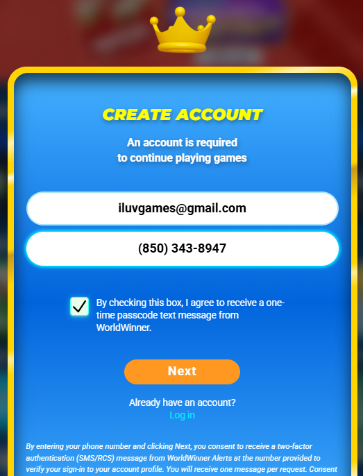 Creating Your Account – WorldWinner